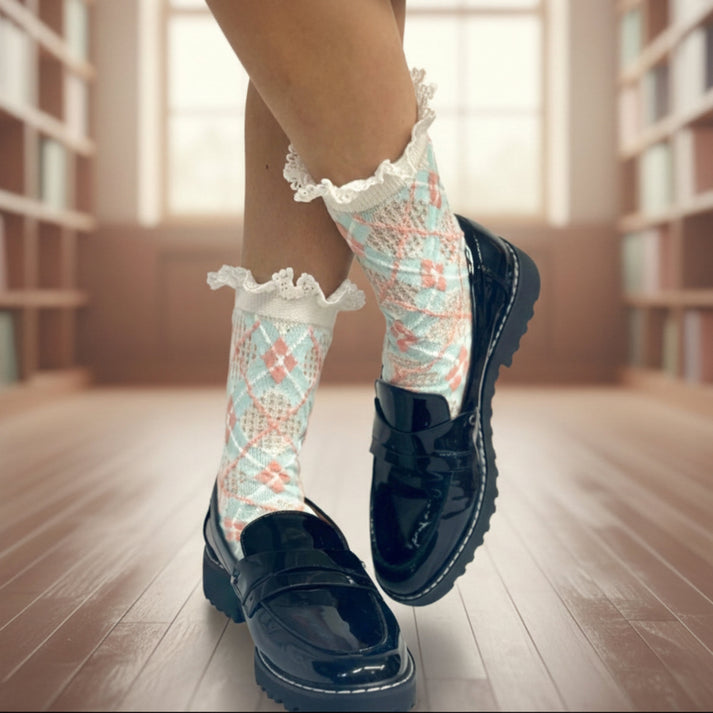 ARGYLE pastel lace top sock | cute preppy lace top sock – Catherine ...
